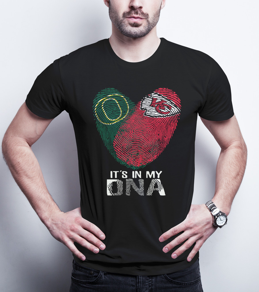 Oregon Ducks Chiefs It's In My Dna Heart Fingerprint T-Shirt
