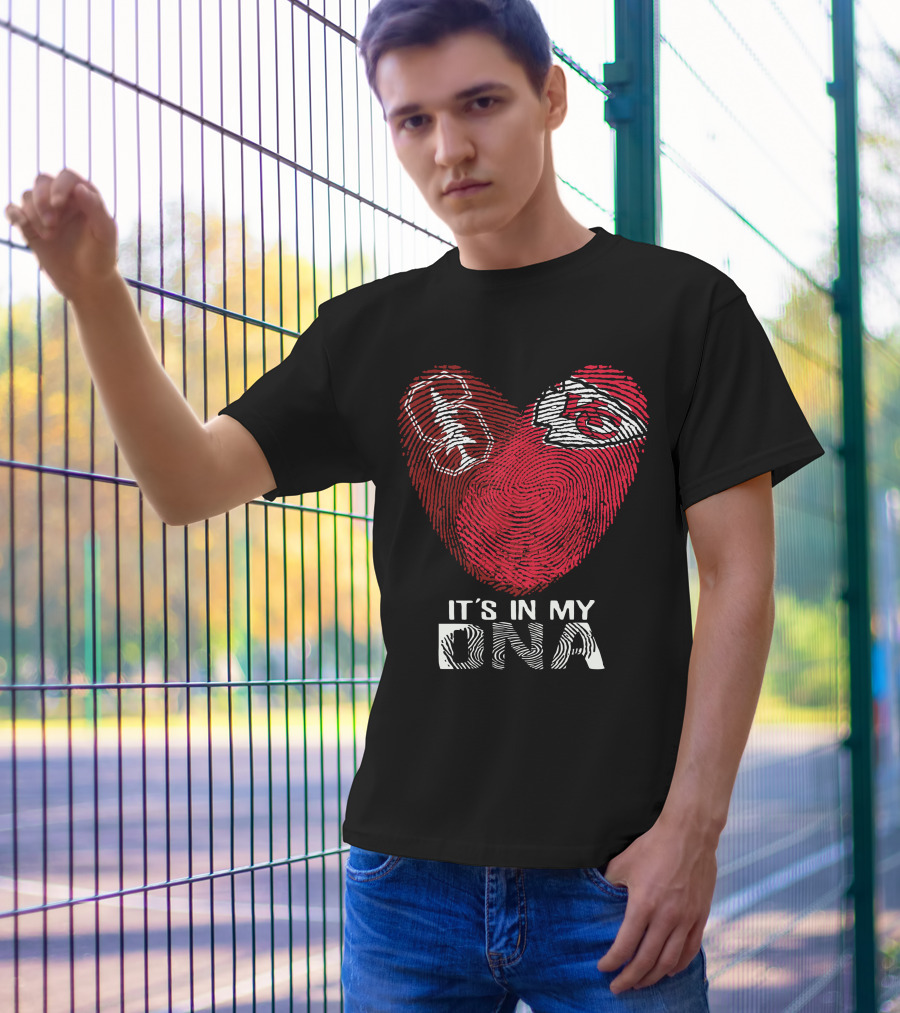 Stanford Cardinal And Chiefs It's In My Dna Fingerprint Heart T-Shirt