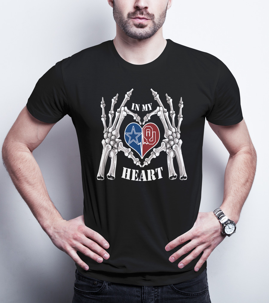 In My Heart Dallas Cowboys Oklahoma Sooners Skeleton Hands T-Shirt