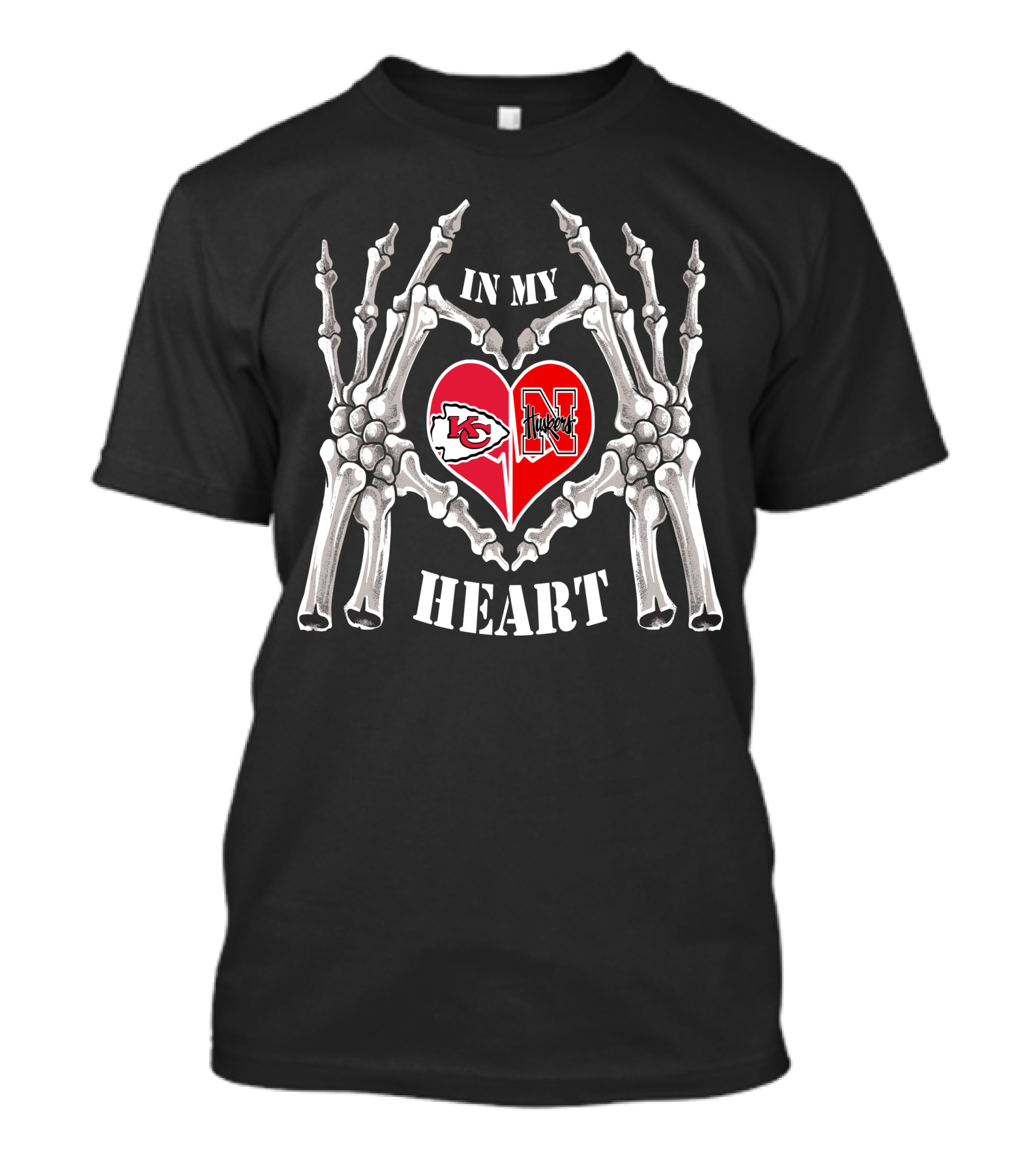 In My Heart Chiefs Huskers Skeleton Hands T-Shirt