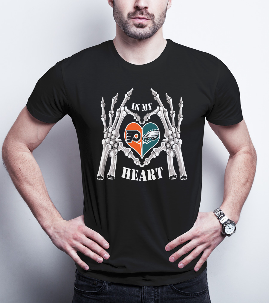 In My Heart Flyers Eagles Skeleton Hands Heart-Shaped T-Shirt