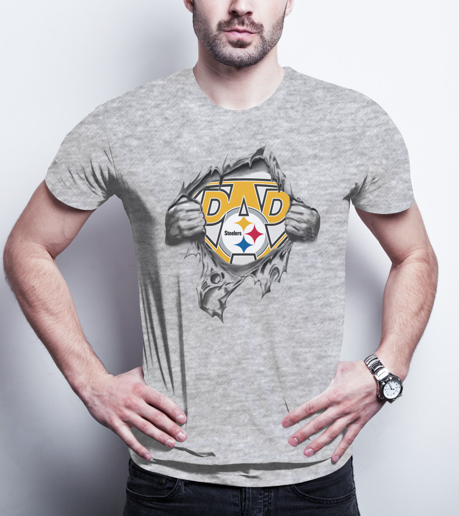 Steelers Dad Logo With Ripped Superhero Effect T-Shirt