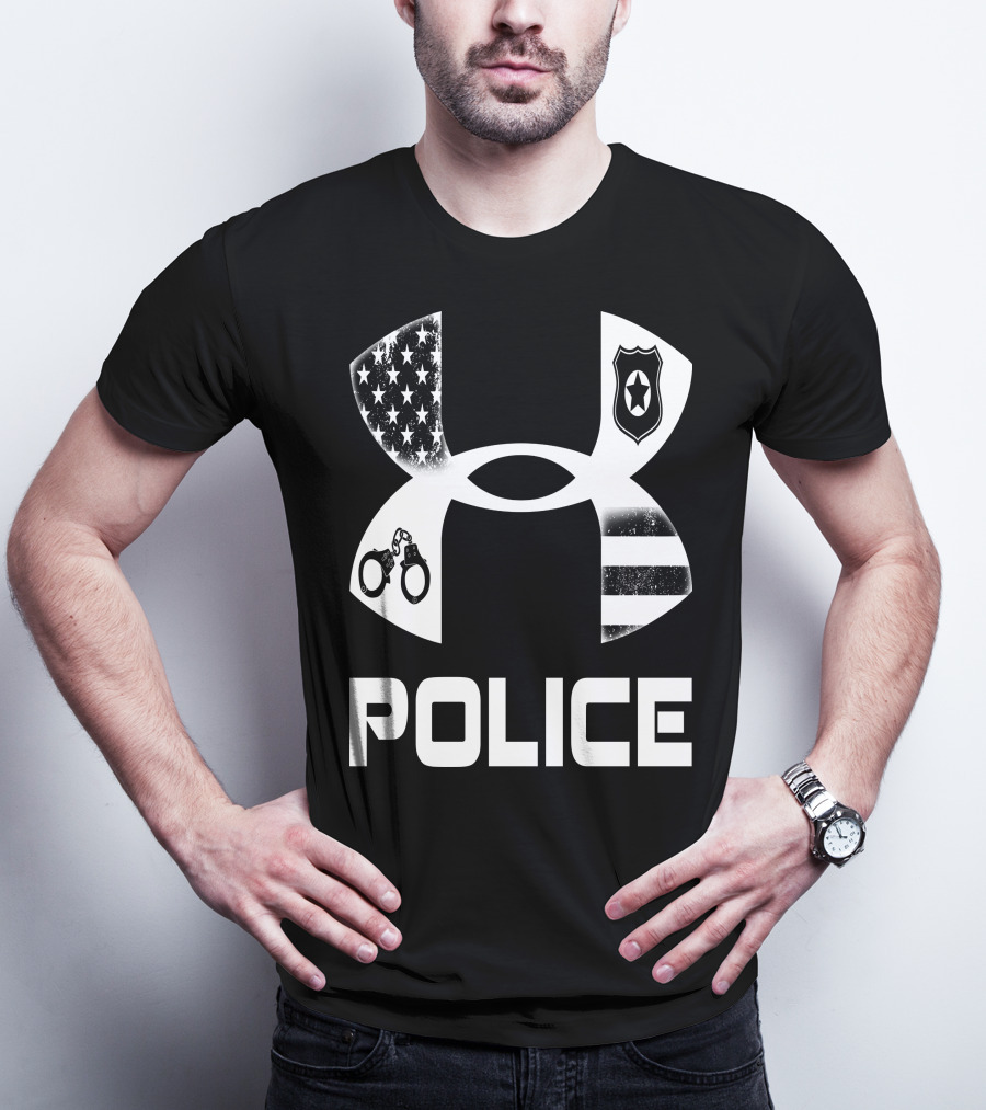 Police American Flag Badge Handcuffs T-Shirt