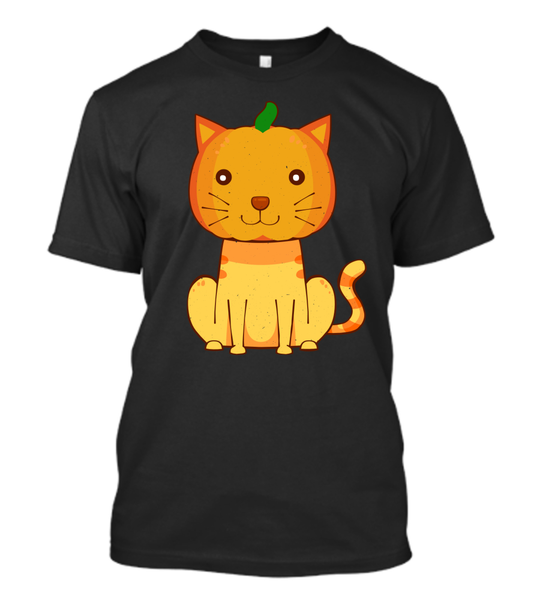 Halloween Pumpkin Cat Face And Striped Tail Whiskers T-Shirt