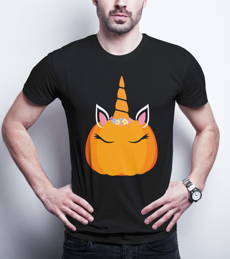 Unicorn Pumpkin With Floral Crown And Sleepy Eyes T-Shirt
