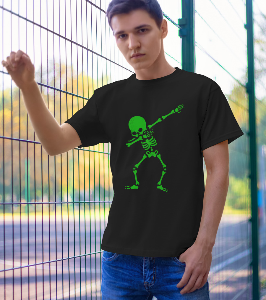Dabbing Green Skeleton Halloween Humor T-Shirt