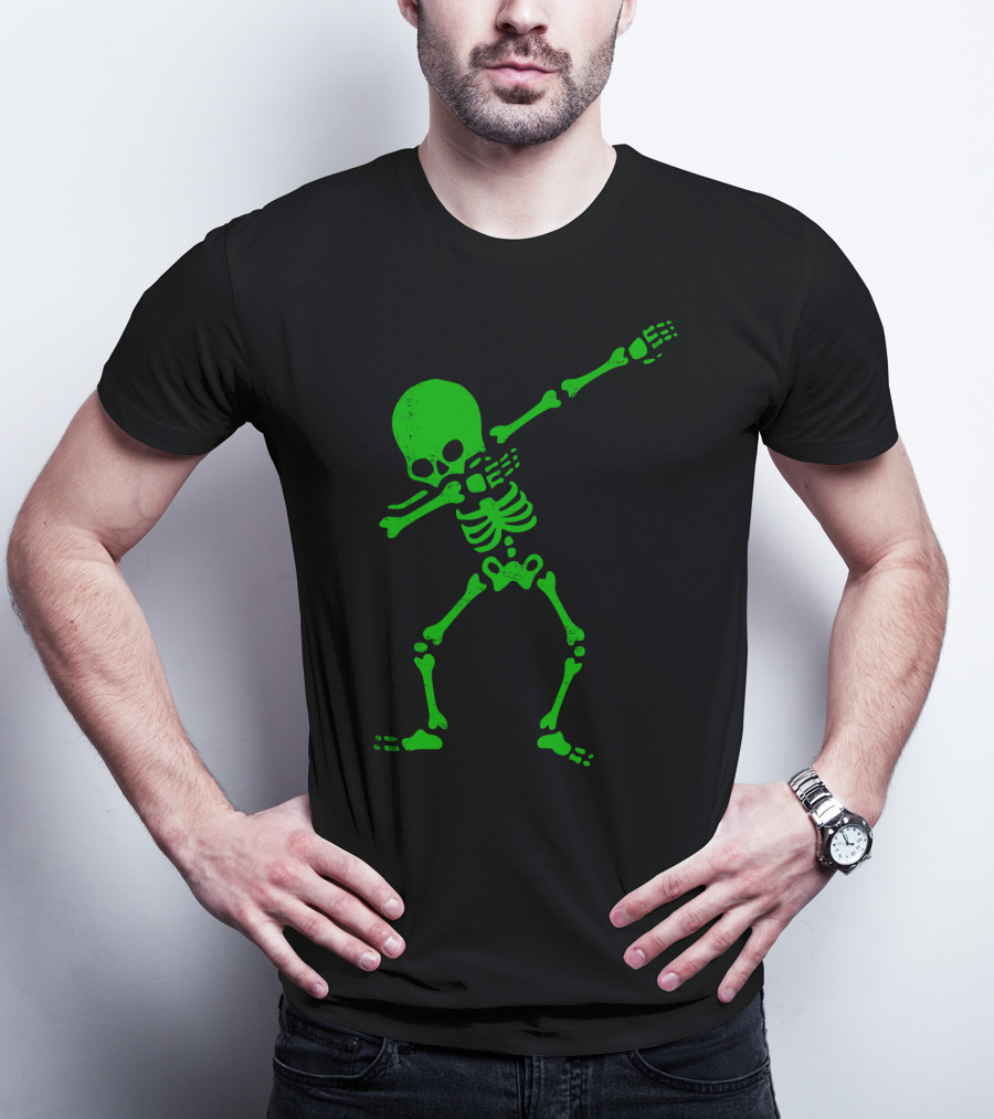 Dabbing Green Skeleton Halloween Humor T-Shirt