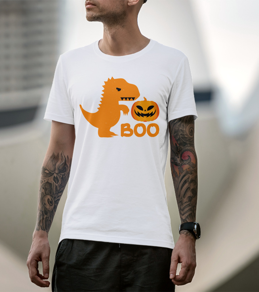 Boo Dinosaur With Jack-O'-Lantern Pumpkin T-Shirt