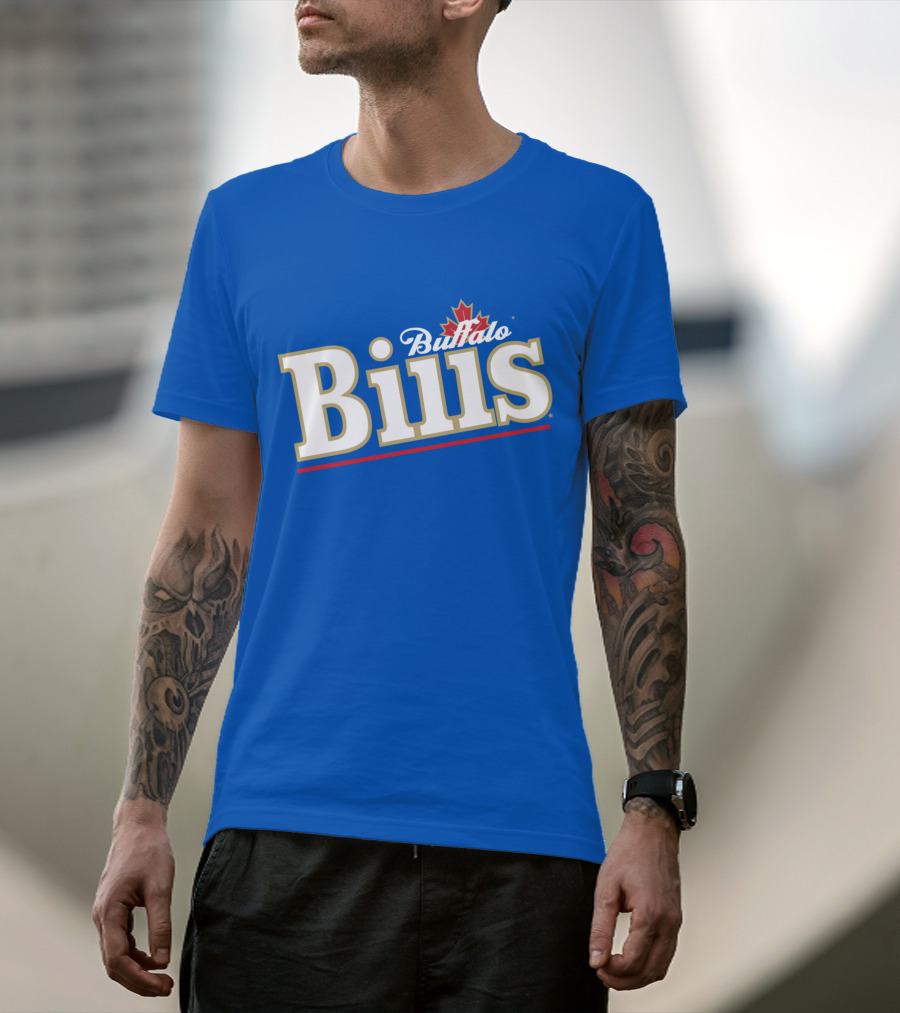 Buffalo Bills Logo With Red Maple Leaf T-Shirt