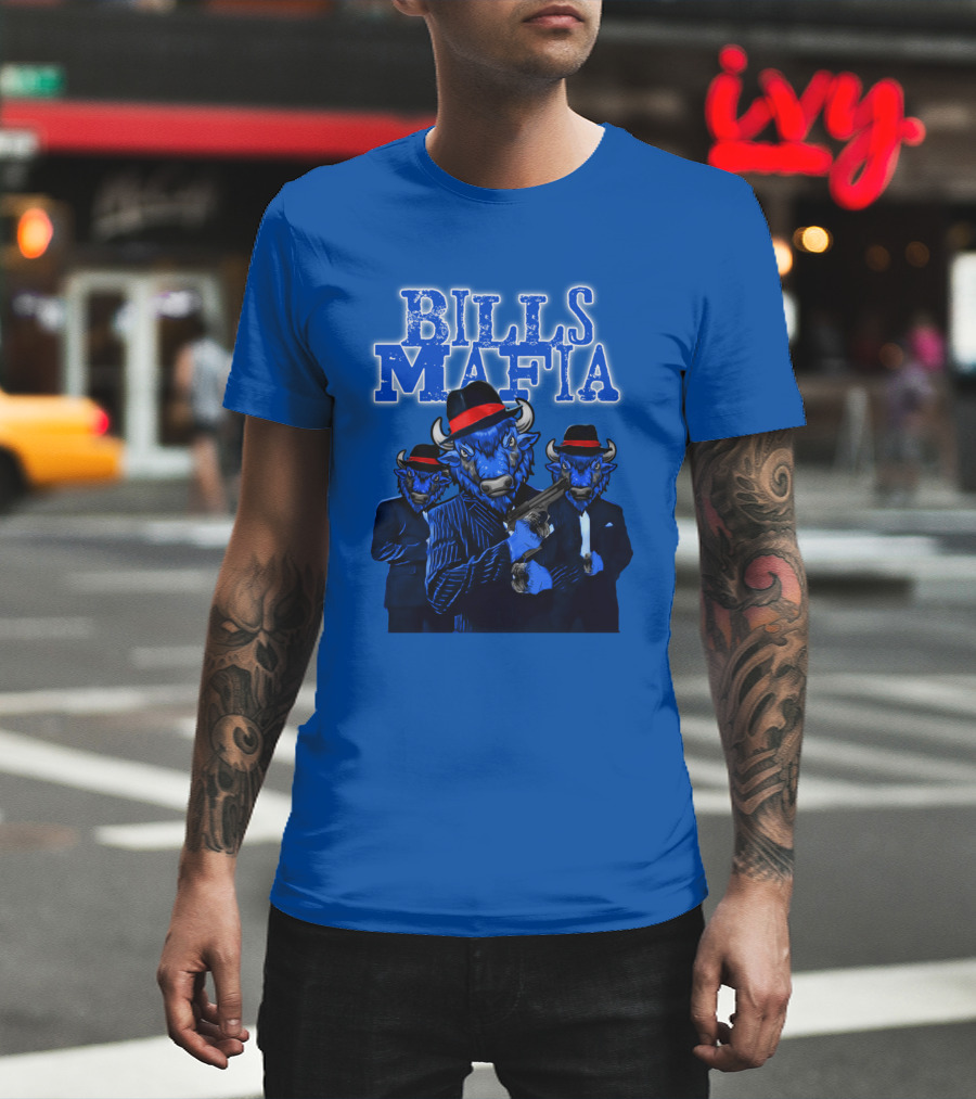 Bills Mafia Suited Blue Bulls Gang With Red Hats T-Shirt
