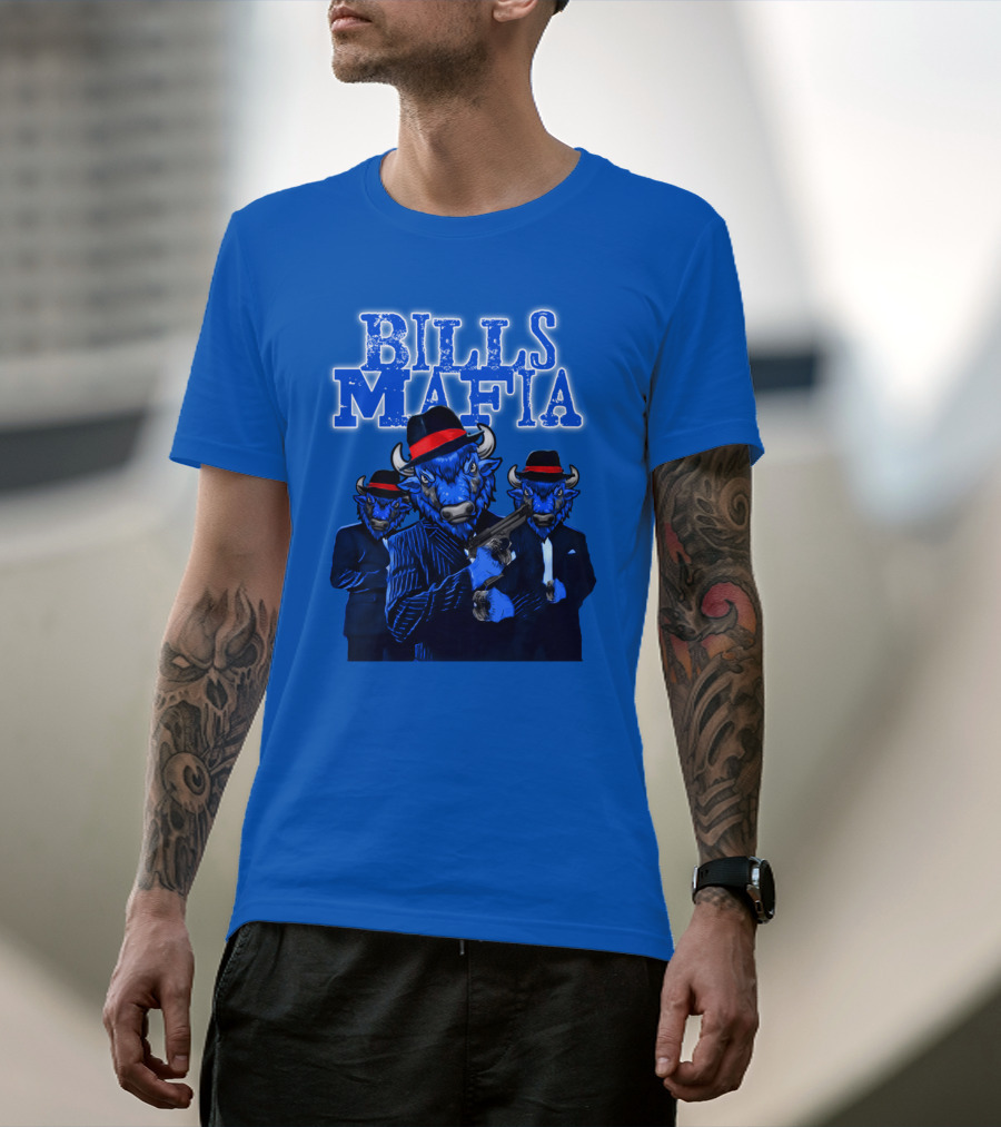 Bills Mafia Suited Blue Bulls Gang With Red Hats T-Shirt
