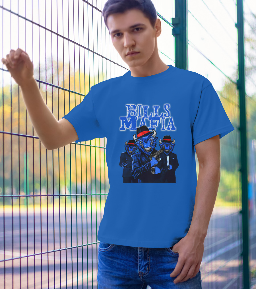 Bills Mafia Suited Blue Bulls Gang With Red Hats T-Shirt