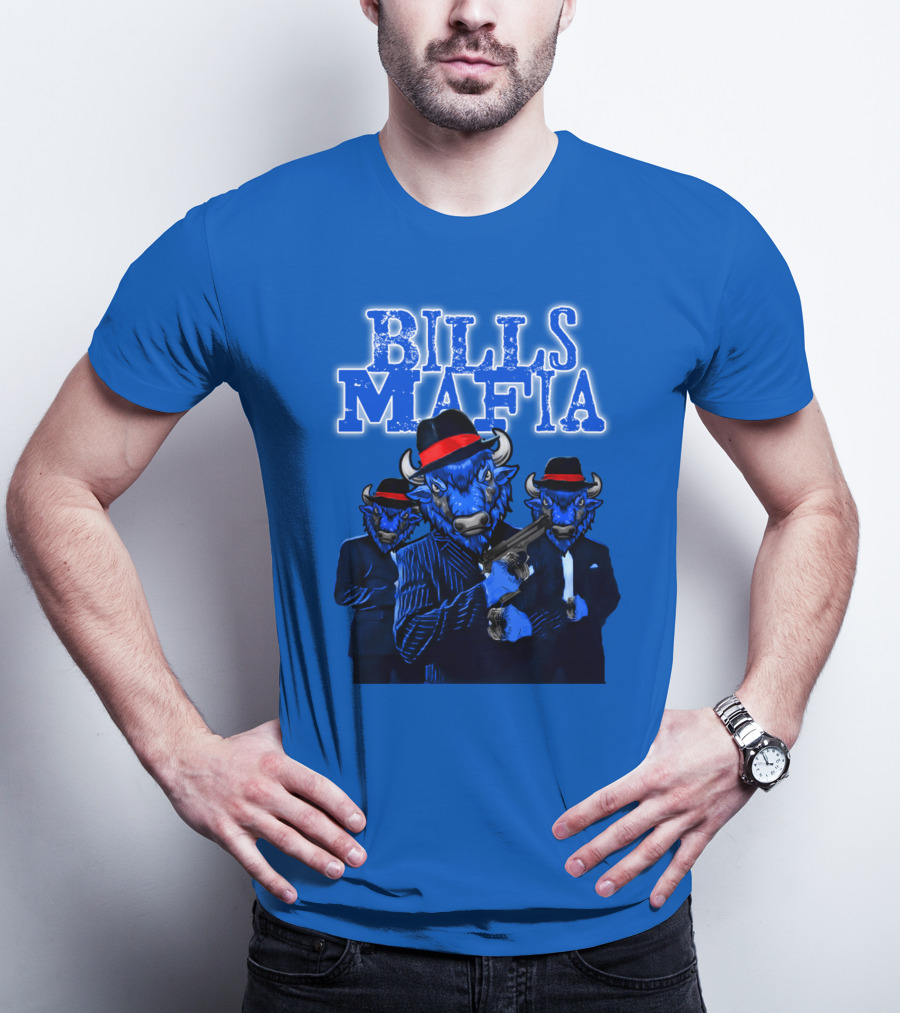 Bills Mafia Suited Blue Bulls Gang With Red Hats T-Shirt