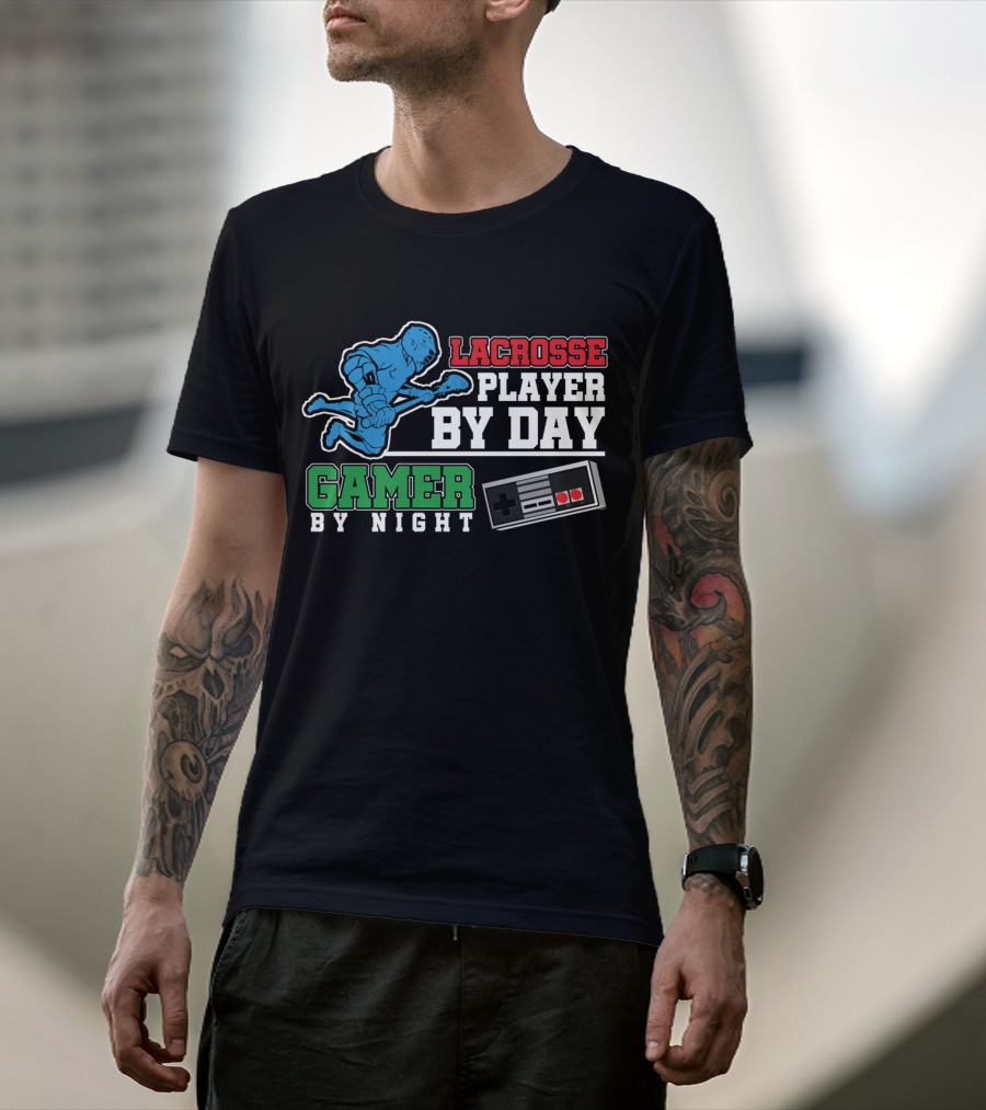 Lacrosse Player By Day Gamer By Night Retro Controller T-Shirt