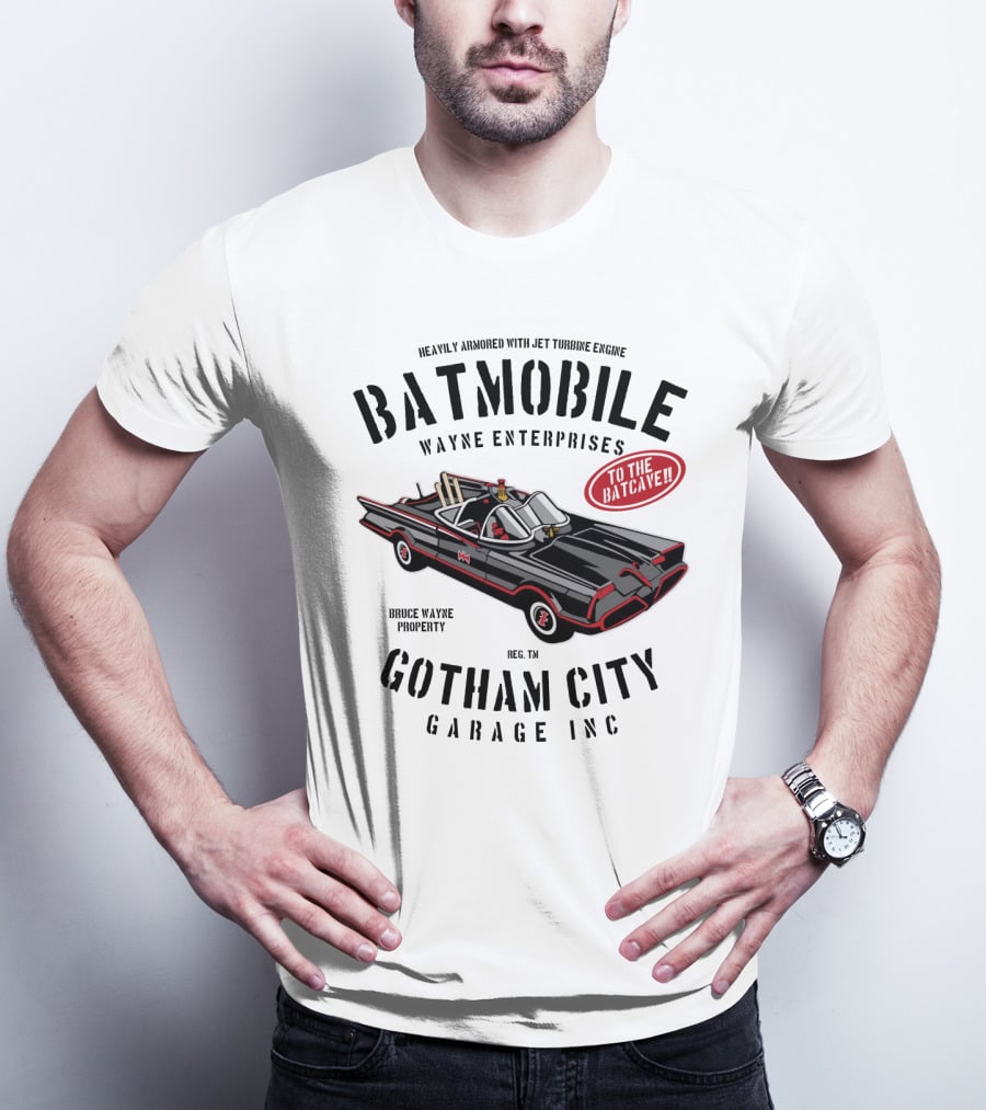 BATMOBILE Heavily Armored Jet Turbine Engine Wayne Enterprises Gotham City Garage Inc Bruce Wayne Property T-Shirt