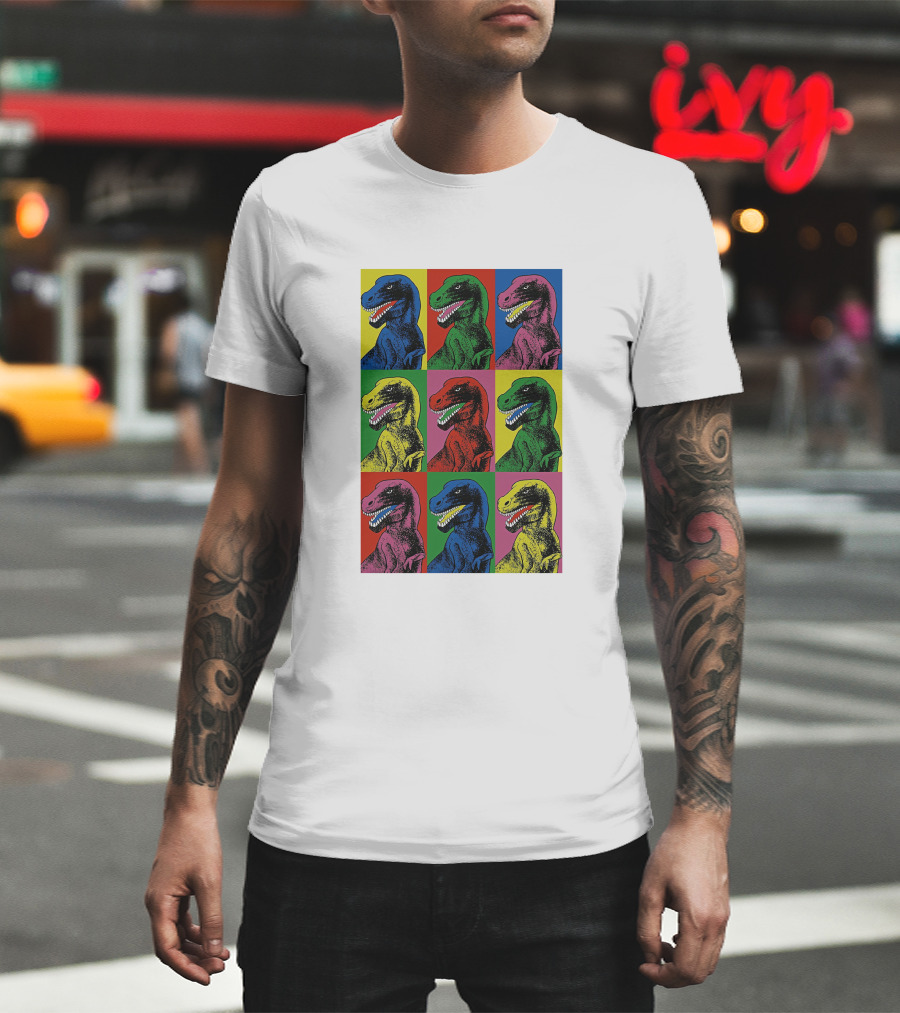 Pop Art T-Rex Jurassic Park Steven Spielberg Colorful Dinosaur T-Shirt