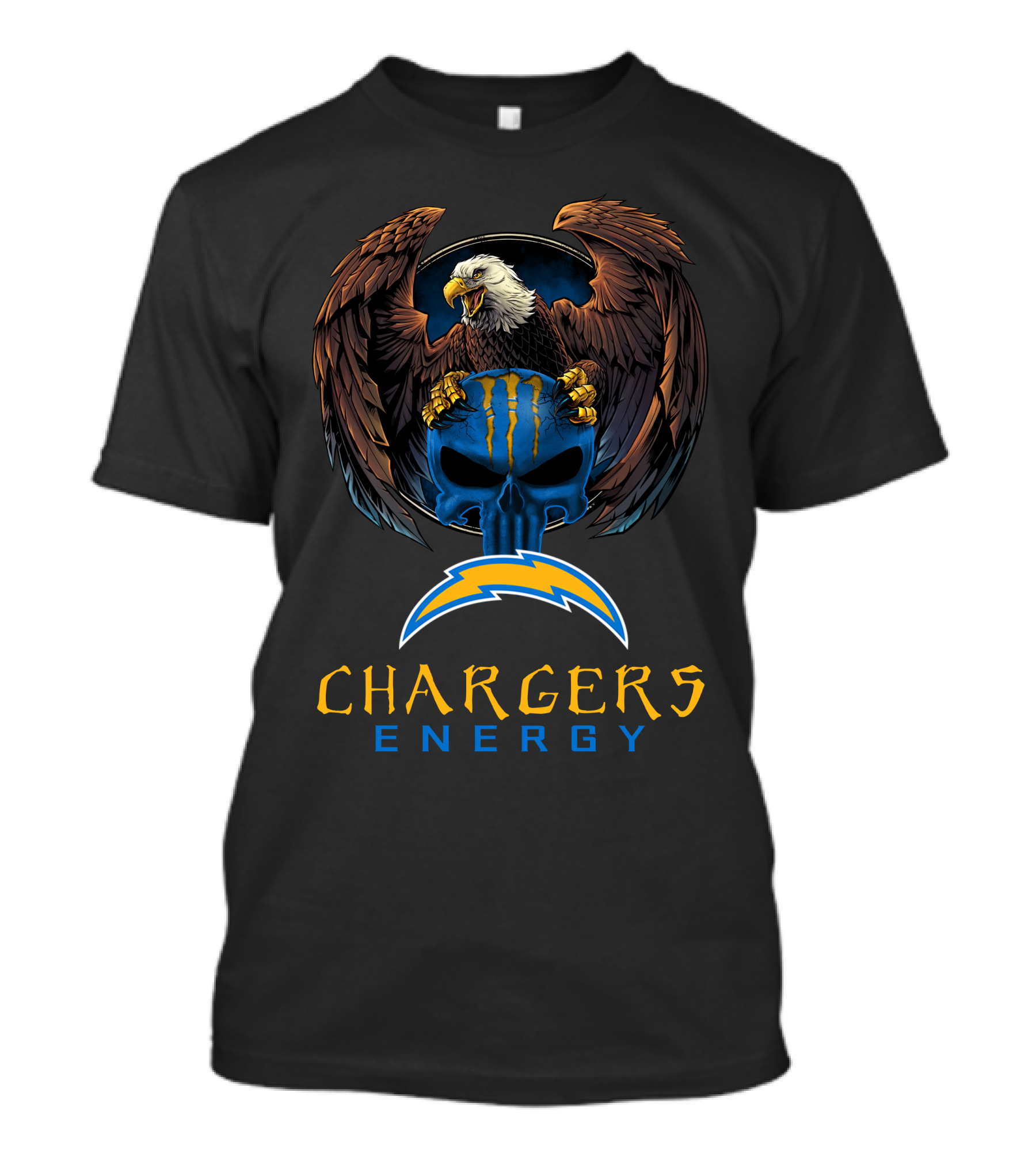 Los Angeles Chargers Energy Skull With Eagle And Monster Claw T-Shirt