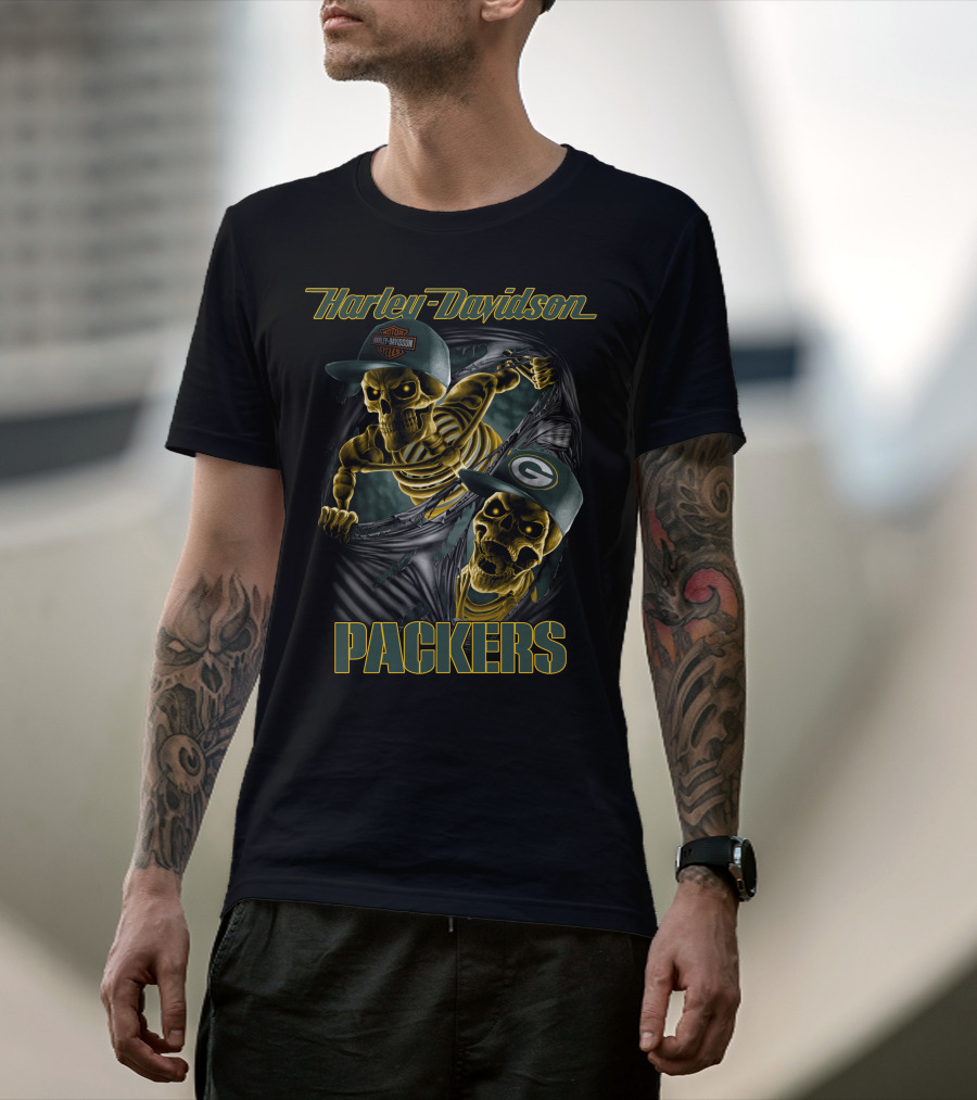Harley Davidson Green Bay Packers Skeletons T-Shirt