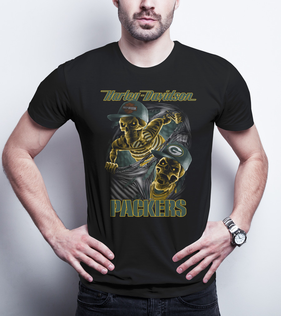 Harley Davidson Green Bay Packers Skeletons T-Shirt