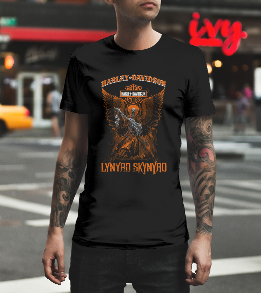 Harley Davidson Motorcycles Lynyrd Skynyrd Winged Skeleton T-Shirt