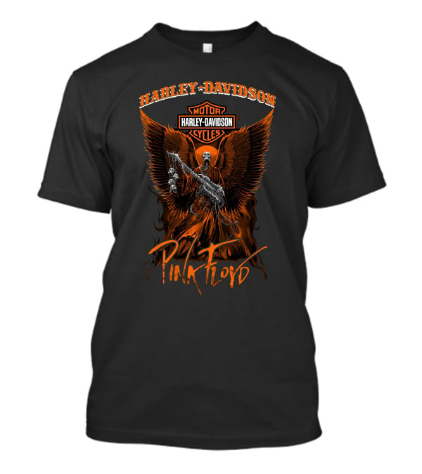 Harley Davidson Motor Cycles Pink Floyd Angel Wings Orange T-Shirt