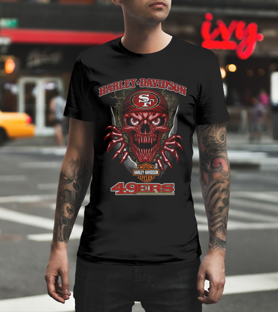 Harley Davidson Motor Cycles Sf 49ers Skull T-Shirt