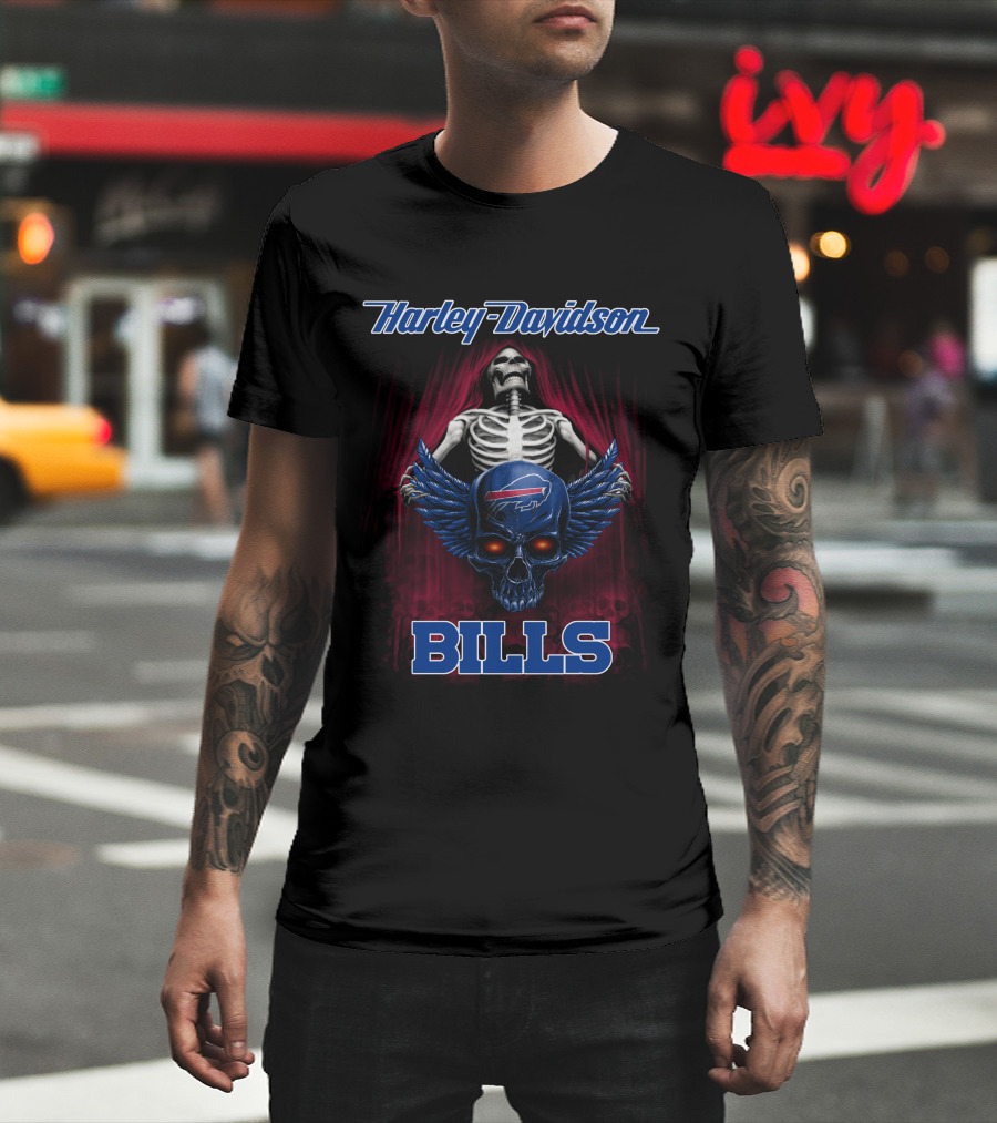 Harley Davidson Bills Hdnfl 0610 Buffalo Bills Skull Wings T-Shirt