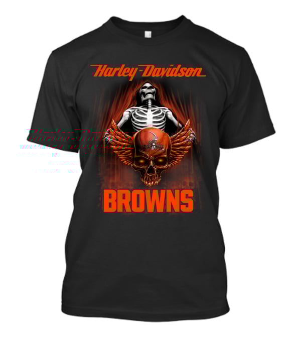 Harley Davidson Cleveland Browns Skull Wings T-Shirt