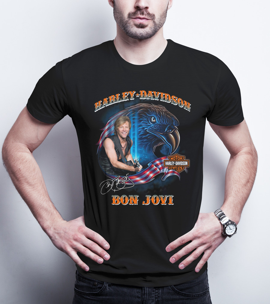 Harley Davidson Bon Jovi American Eagle Motor Cycles T-Shirt