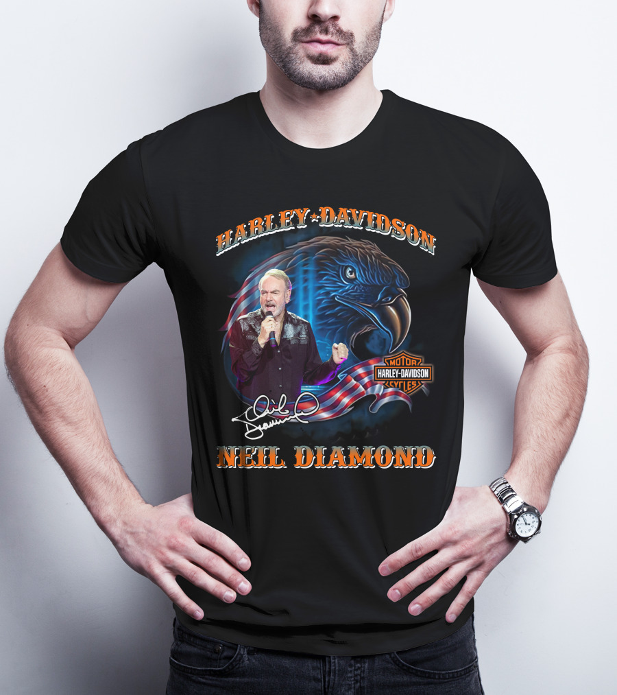 Harley Davidson Eagle With Neil Diamond Signature T-Shirt
