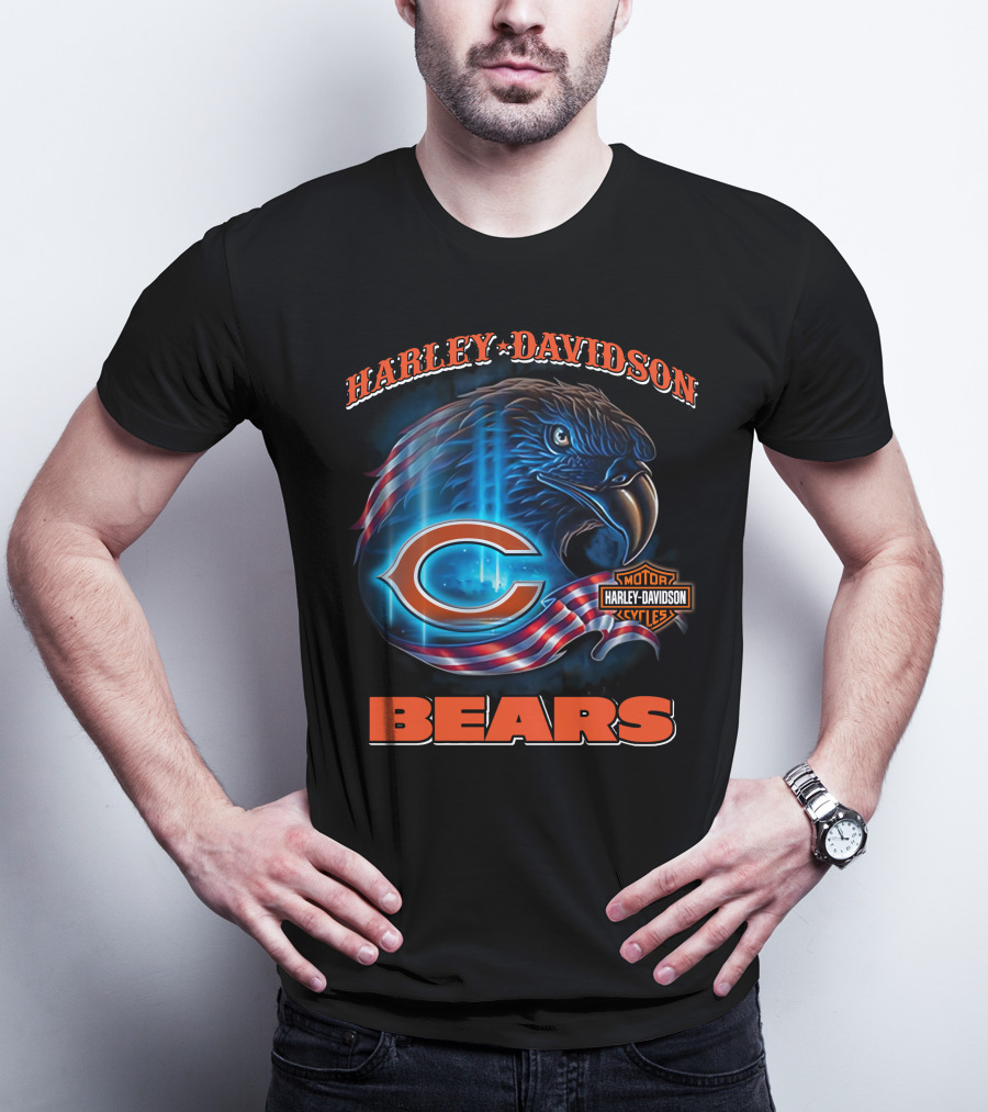 Harley Davidson Chicago Bears Eagle Motorcycle Cycles T-Shirt