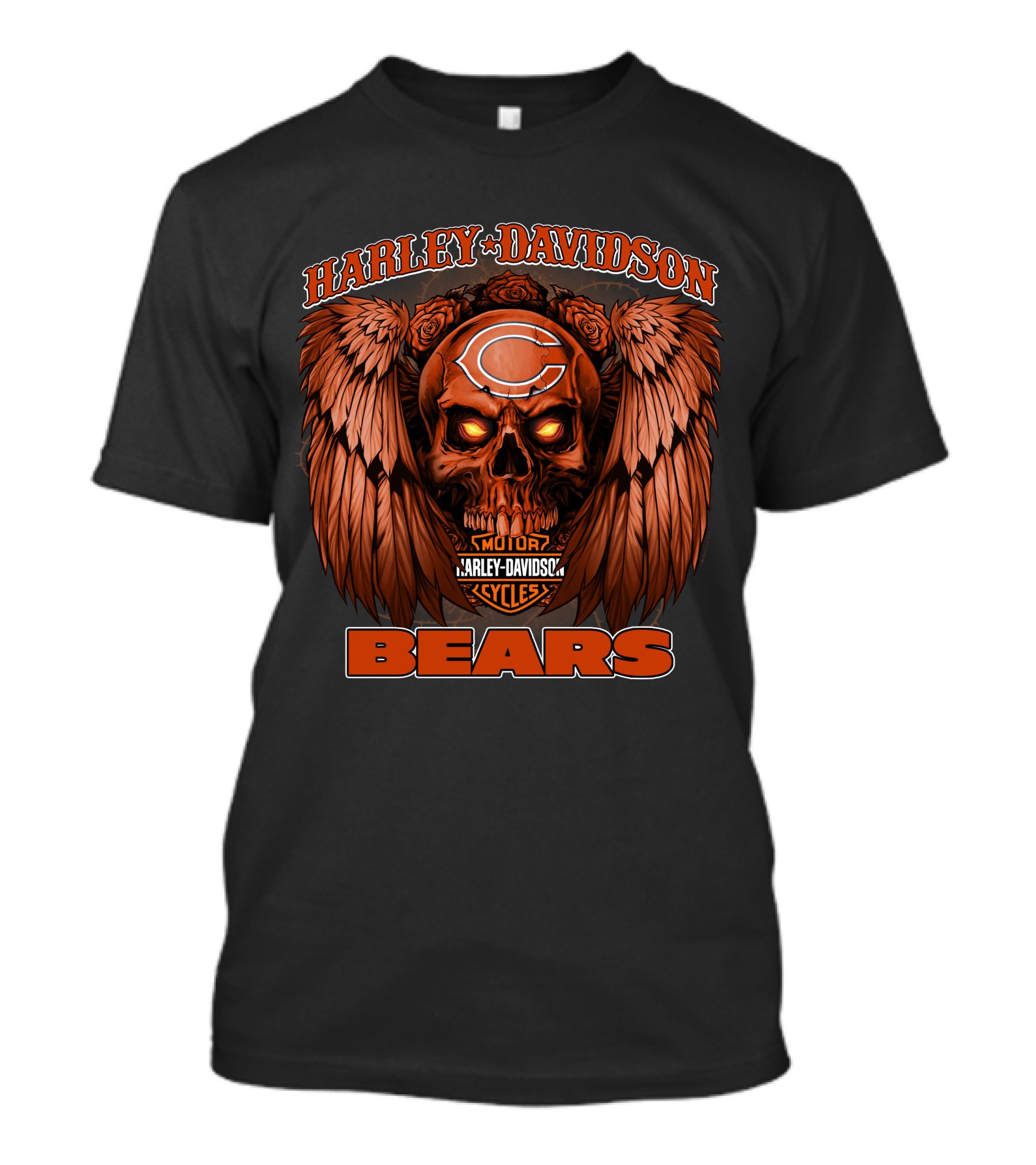 Harley Davidson Chicago Bears Motor Cycles Skull T-Shirt