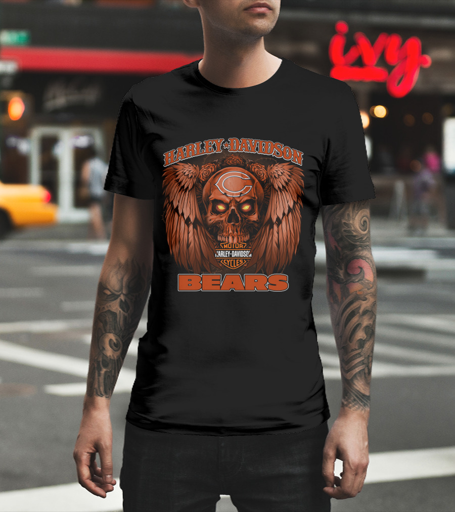 Harley Davidson Chicago Bears Motor Cycles Skull T-Shirt