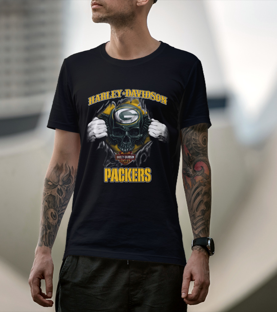 Harley Davidson Green Bay Packers Skull Cycles T-Shirt