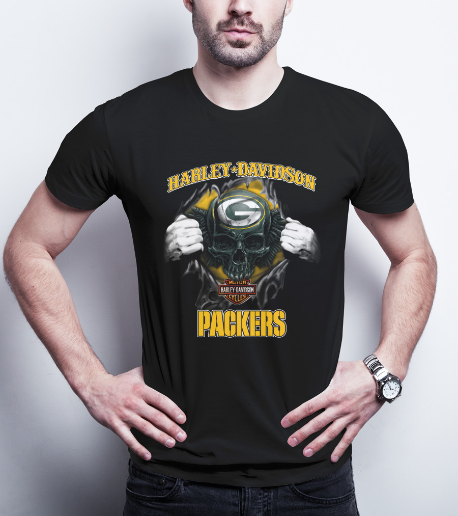 Harley Davidson Green Bay Packers Skull Cycles T-Shirt