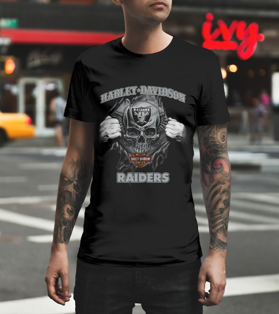 Harley Davidson Raiders Skull Nfl Las Vegas Raiders Colors T-Shirt