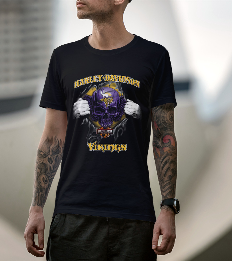 Harley Davidson Nfl Skull Minnesota Vikings Cycles T-Shirt