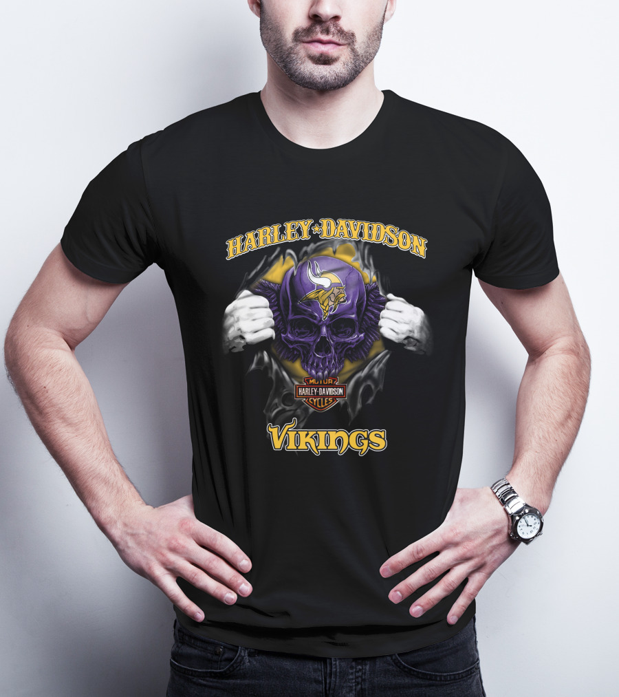 Harley Davidson Nfl Skull Minnesota Vikings Cycles T-Shirt