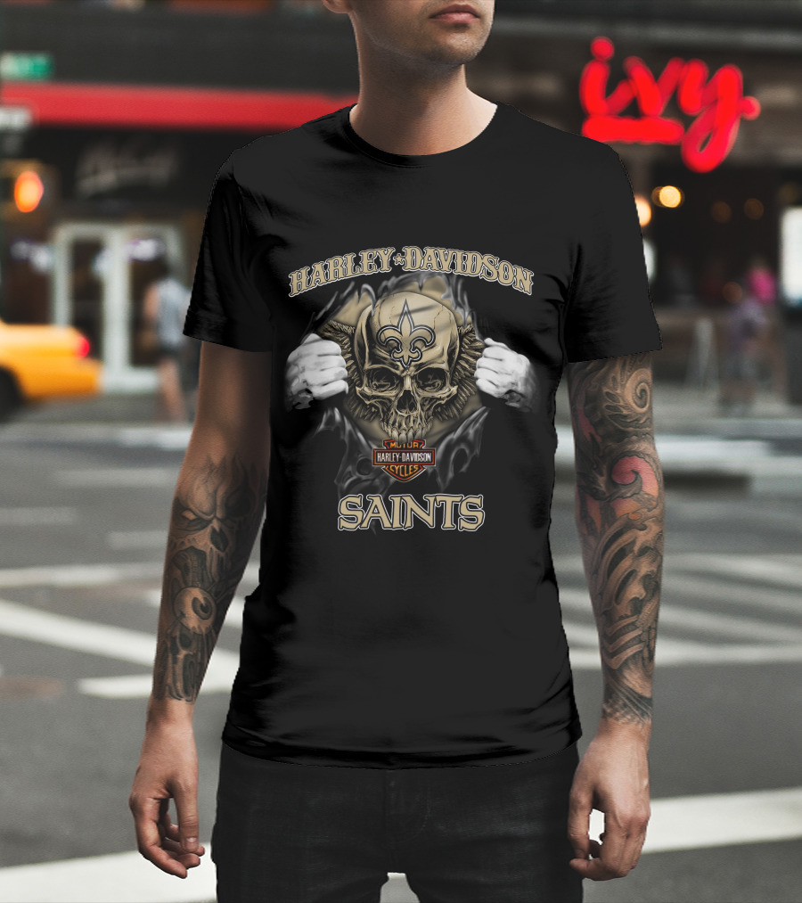 Harley Davidson Saints Skull Nfl New Orleans T-Shirt