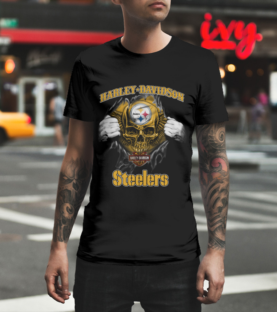 Harley Davidson Pittsburgh Steelers Skull T-Shirt