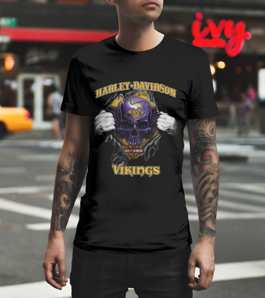 Harley Davidson Skull Minnesota Vikings Nfl T-Shirt