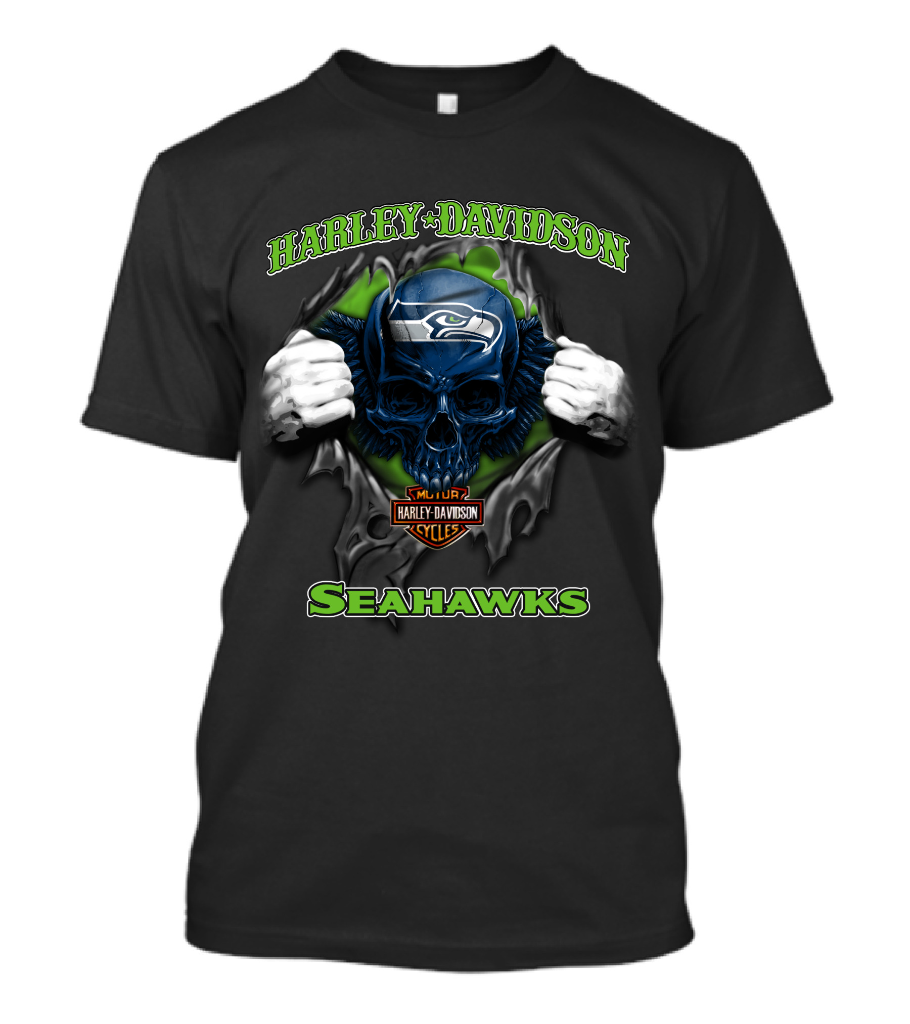Harley Davidson Nfl Skull Seattle Seahawks Cycles T-Shirt