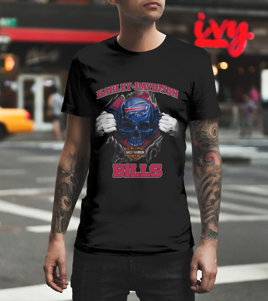 Harley Davidson Nfl Buffalo Bills Skull T-Shirt