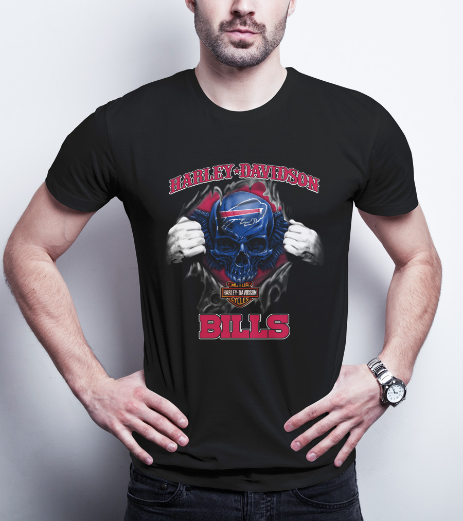 Harley Davidson Nfl Buffalo Bills Skull T-Shirt