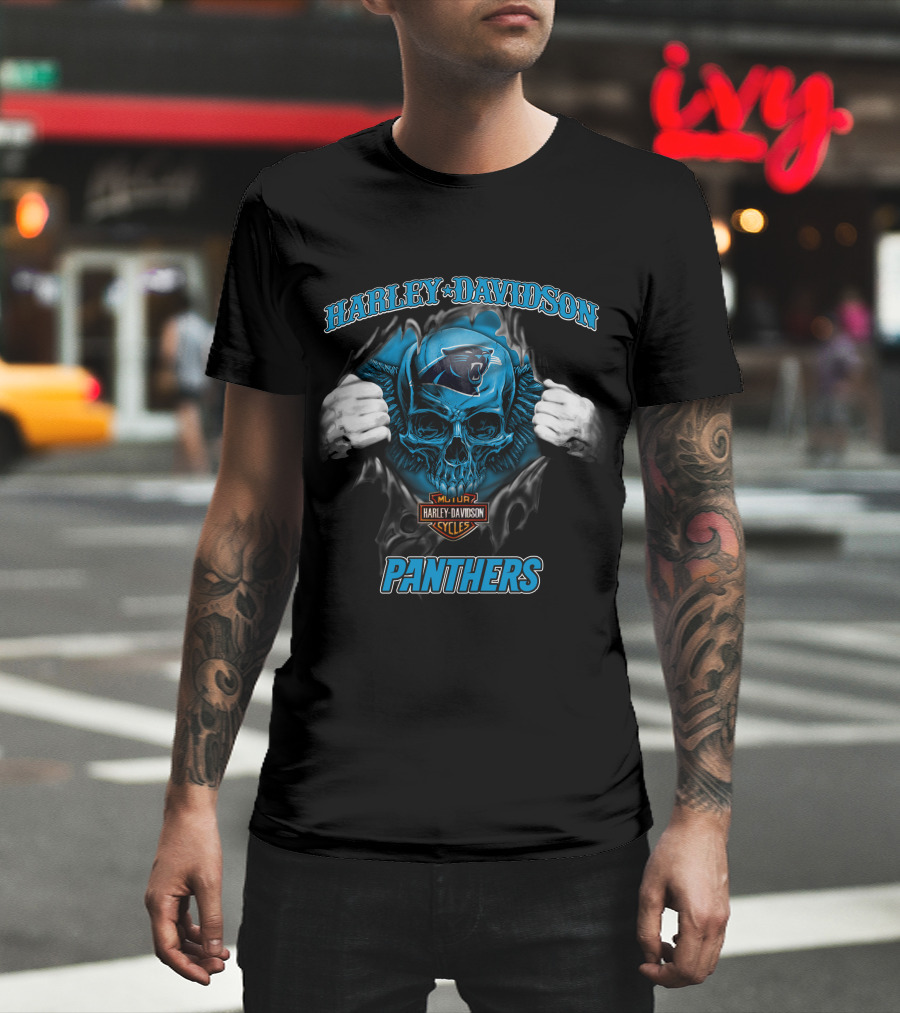 Harley Davidson Panthers Skull Nfl Carolina T-Shirt