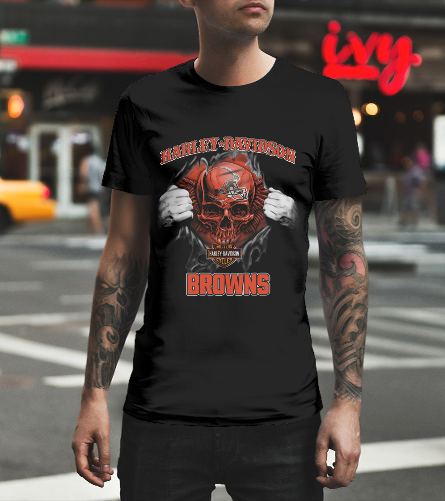 Harley Davidson Skull Cleveland Browns Nfl Major Cycles T-Shirt