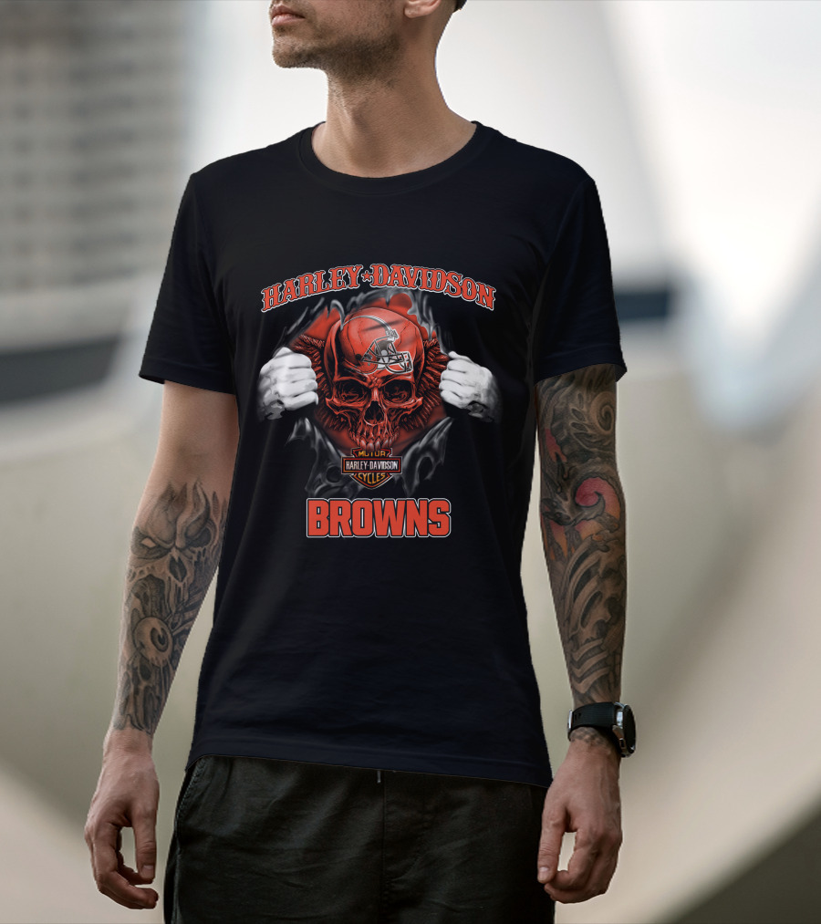 Harley Davidson Skull Cleveland Browns Nfl Major Cycles T-Shirt