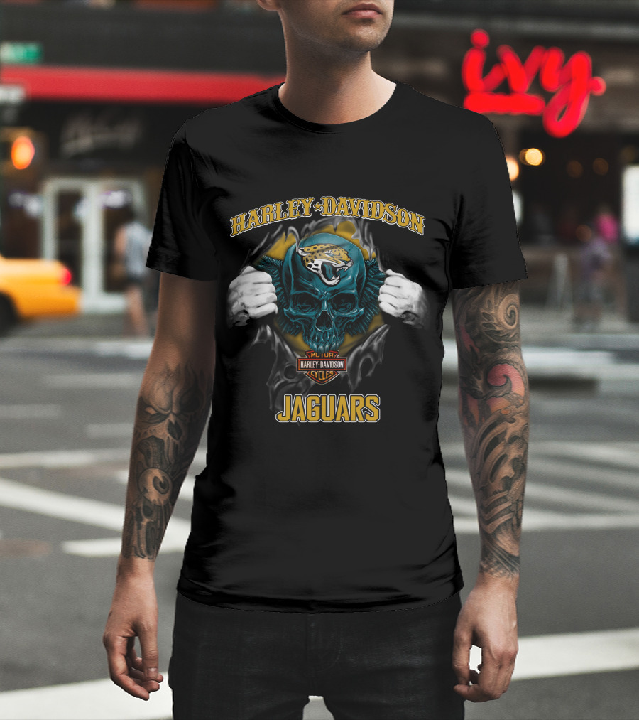 Harley Davidson Jacksonville Jaguars Skull Cycles T-Shirt