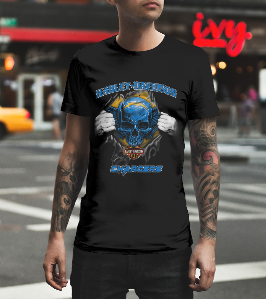 Harley Davidson Chargers Skull Nfl Los Angeles T-Shirt