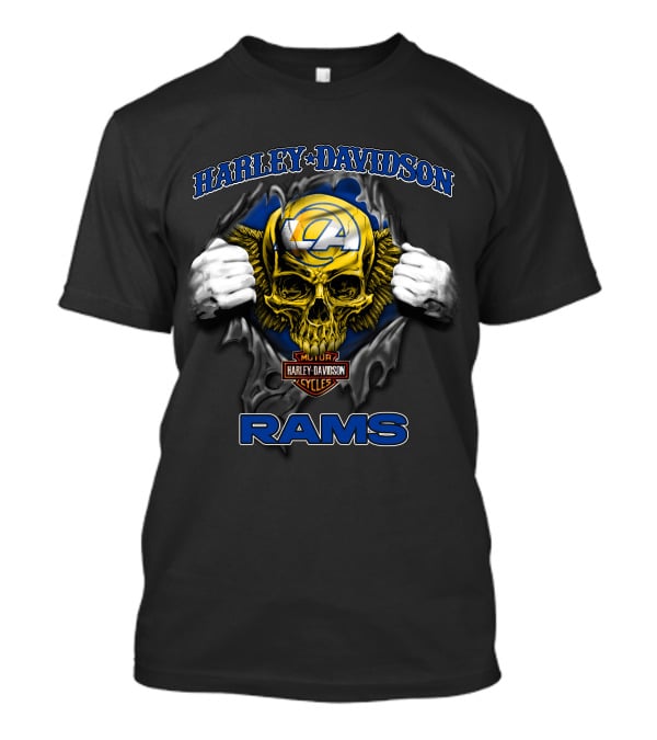 Harley Davidson Los Angeles Rams Skull Nfl Cycles T-Shirt